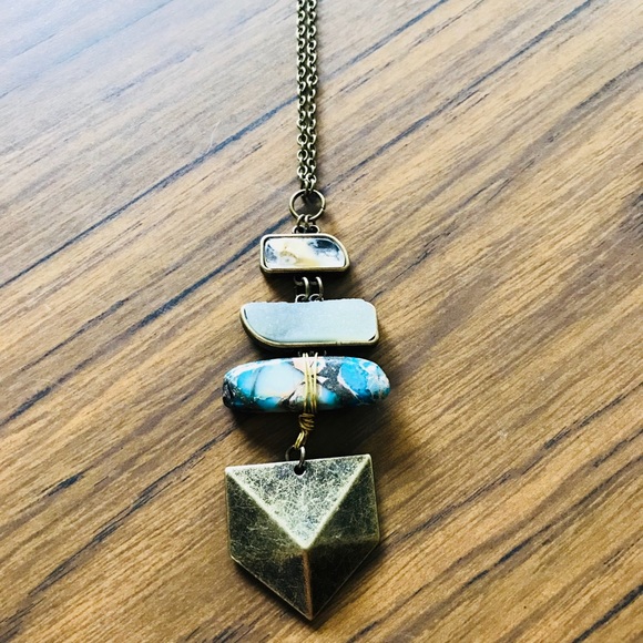 Flint+Feather | Jewelry | Flintfeather Stone Antique Gold Boho Necklace ...